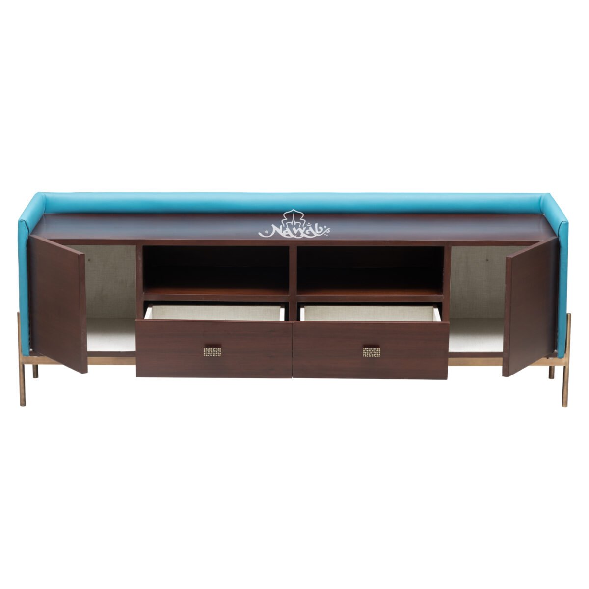 Wallnut Matt polish brass handles Leatherite upholstery laminated ...