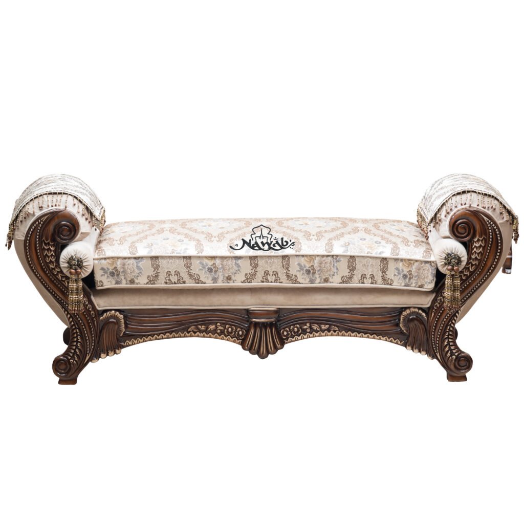 Wall nut pu polish solid wooden teak with carving velvet pattern fabric ...